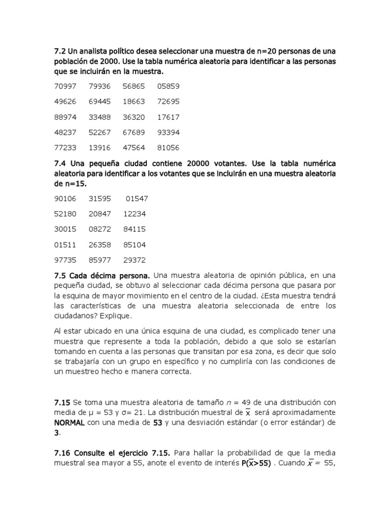 Ejercicios Cap 7 | PDF | Muestreo (Estadísticas) | Error estándar