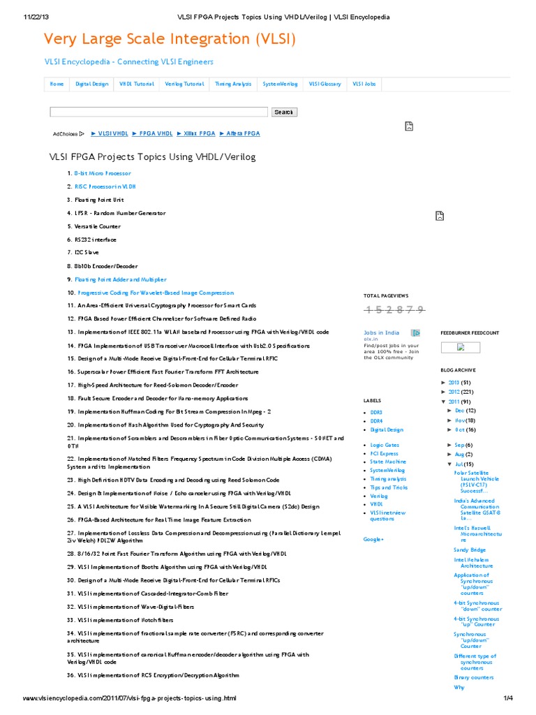 VLSI FPGA Projects Topics Using VHDL - Verilog - VLSI Encyclopedia | PDF | Field Programmable ...