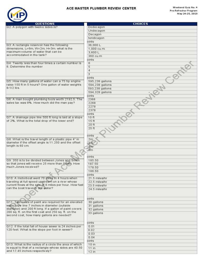 Culmination Quiz Questionnaire Watermark | PDF | Plumbing | Storm Drain