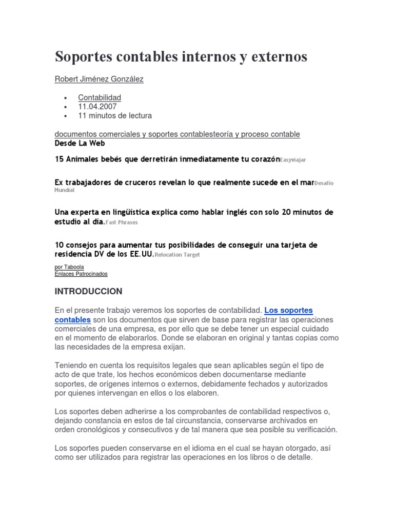 Soportes Contables Internos y Externos | PDF | Cheque | Contabilidad