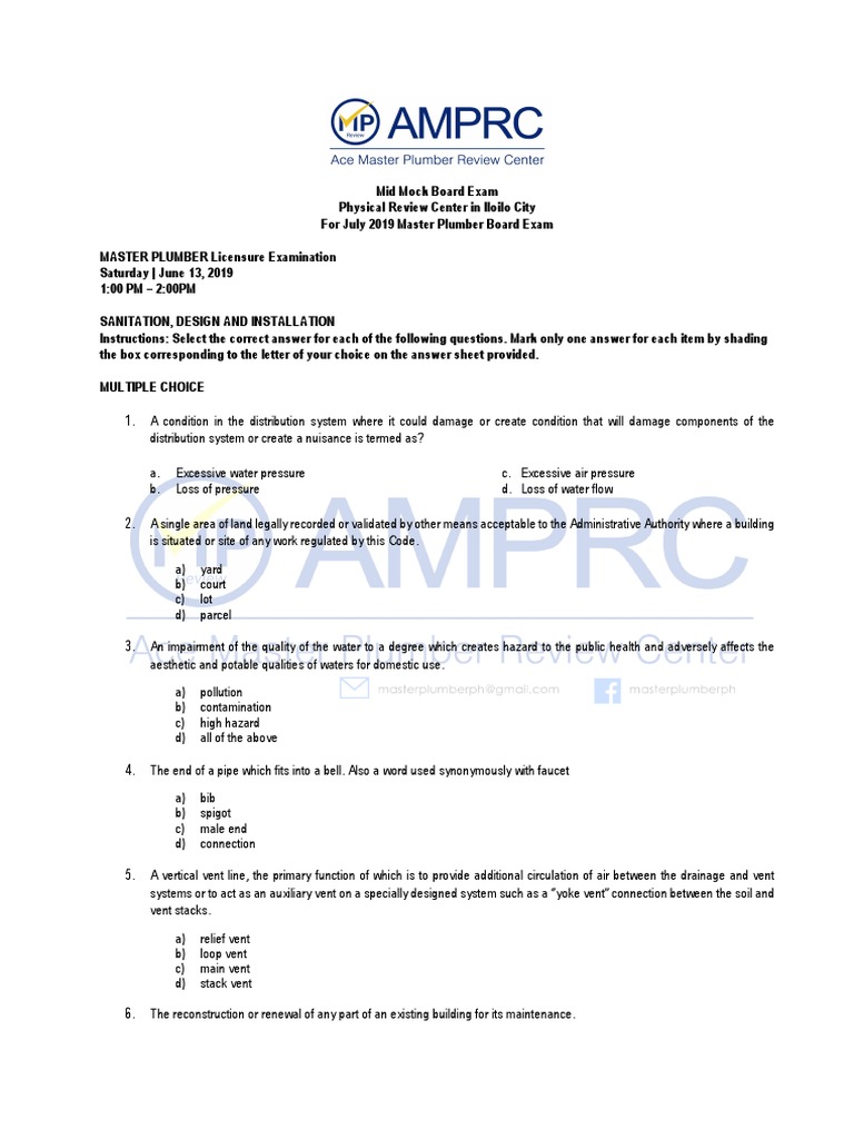 'Quiz#1 Answer Key Part 2 - 2 - Watermark | PDF | Plumbing | Sanitary Sewer