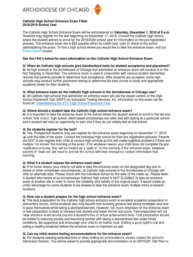 Catholic High School Entrance Exam Guide | PDF | University And College ...
