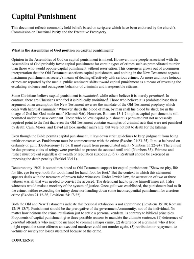 Assemblies of God Position on Capital Punishment: A Balanced ...
