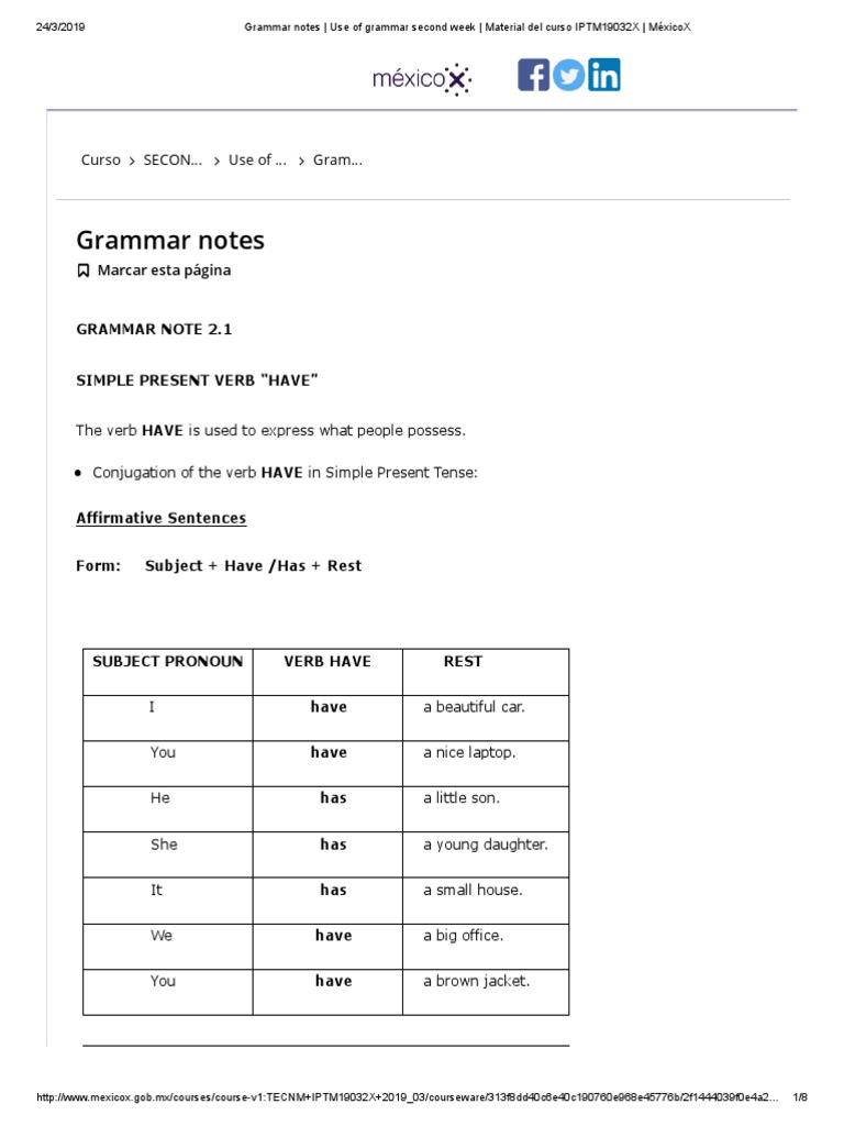 Grammar Notes: Curso SECON Use of Gram | PDF | English Grammar ...