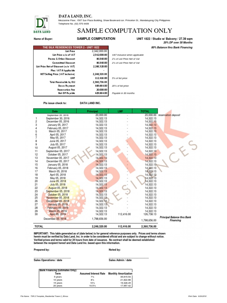Sample Computation Only: Data Land, Inc | PDF | Financial Services ...