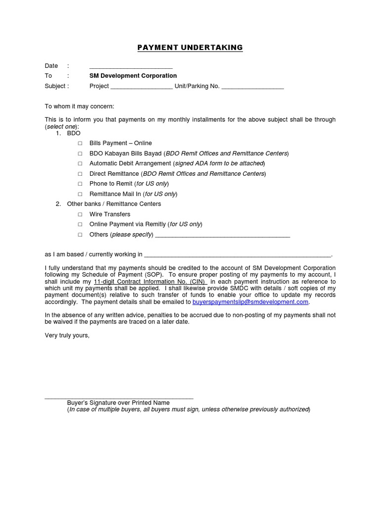 Payment Undertaking Form | PDF