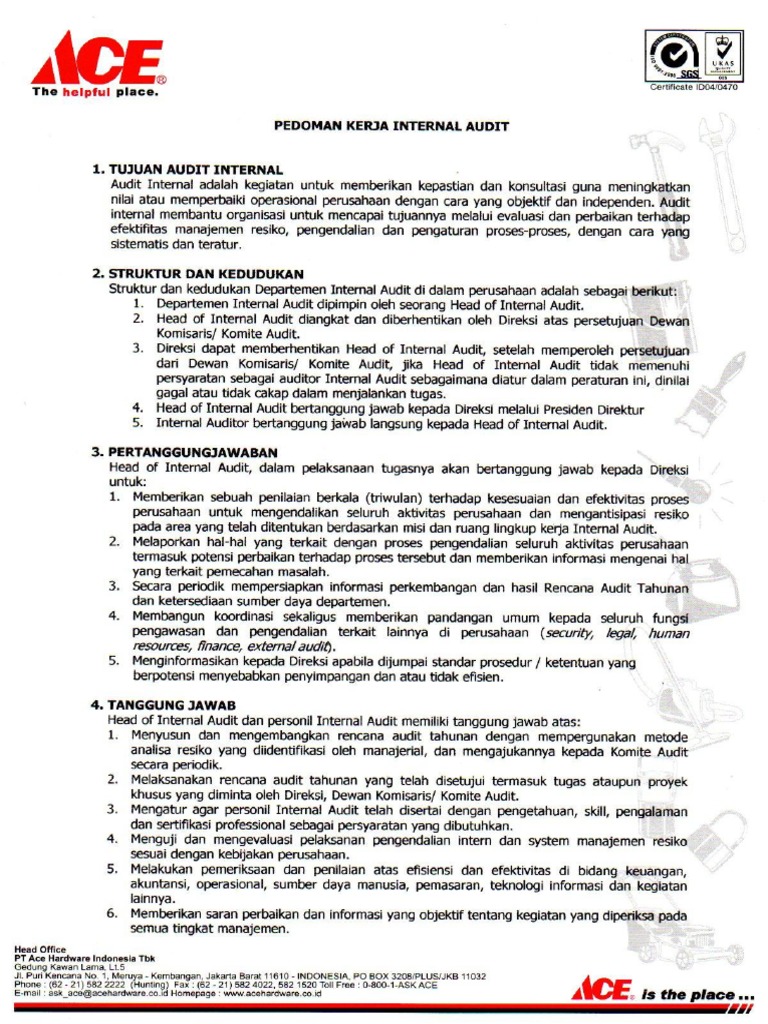 Internal Audit Charter Ace Hardware Indonesia PDF | PDF