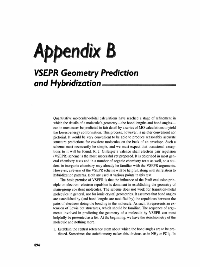 Vsepr Geometry Prediction and Hybridization 1993 | PDF | Covalent Bond ...