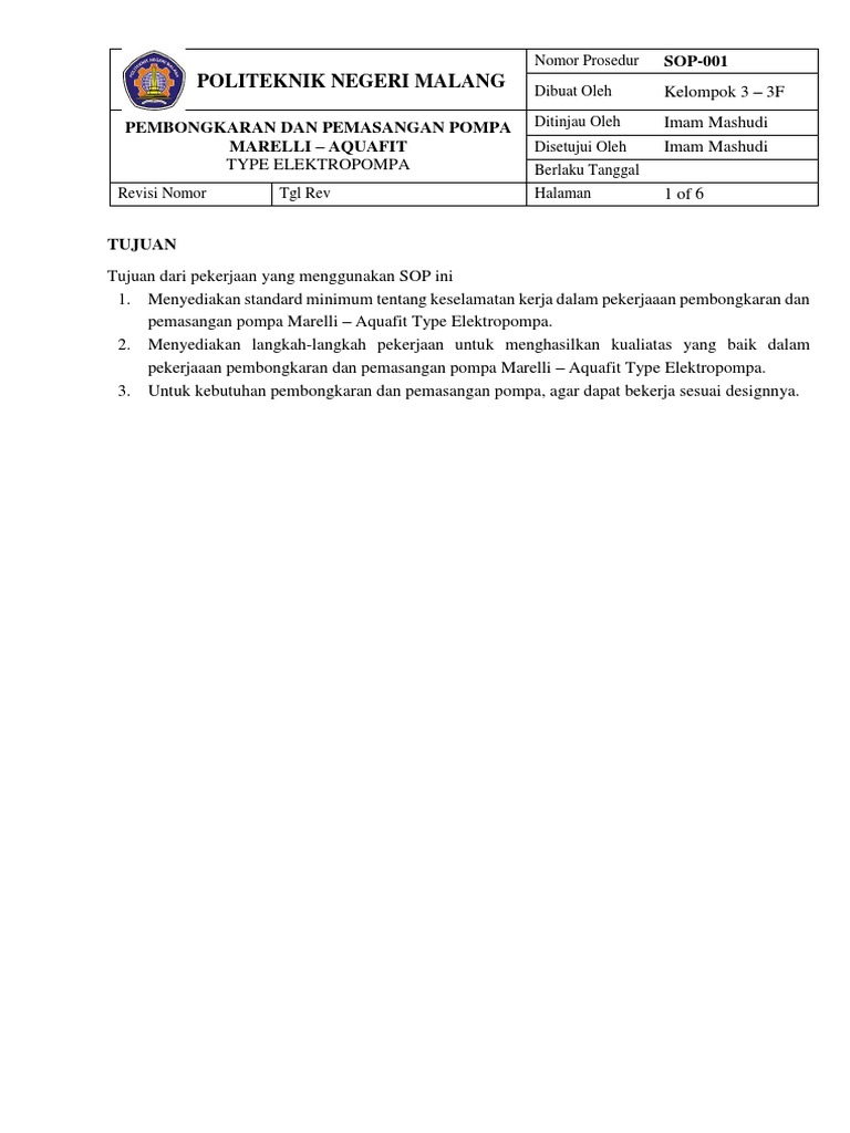 SOP Pompa | PDF