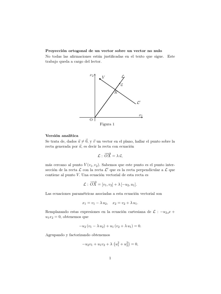 Proyeccion ortogonal de un vector sobre un vector no nulo | Línea ...