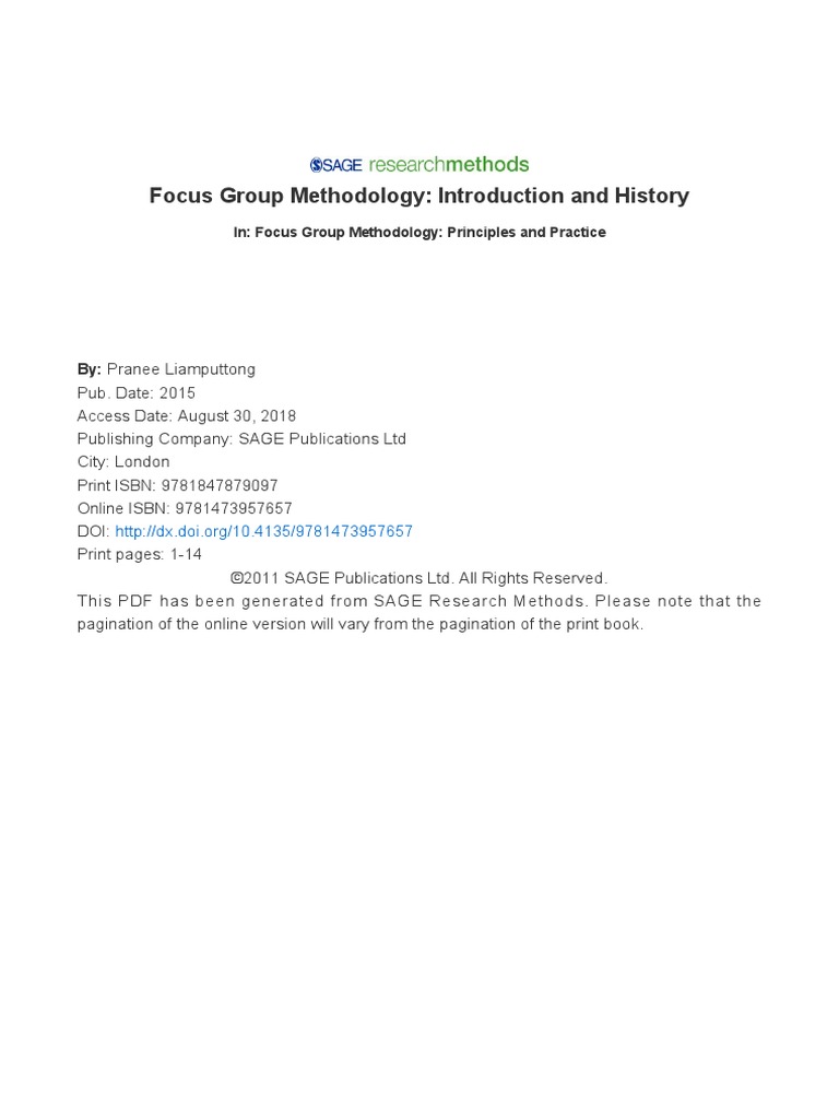 Focus Group Methodology: Introduction and History: By: Pranee Liamputtong | PDF | Focus Group ...