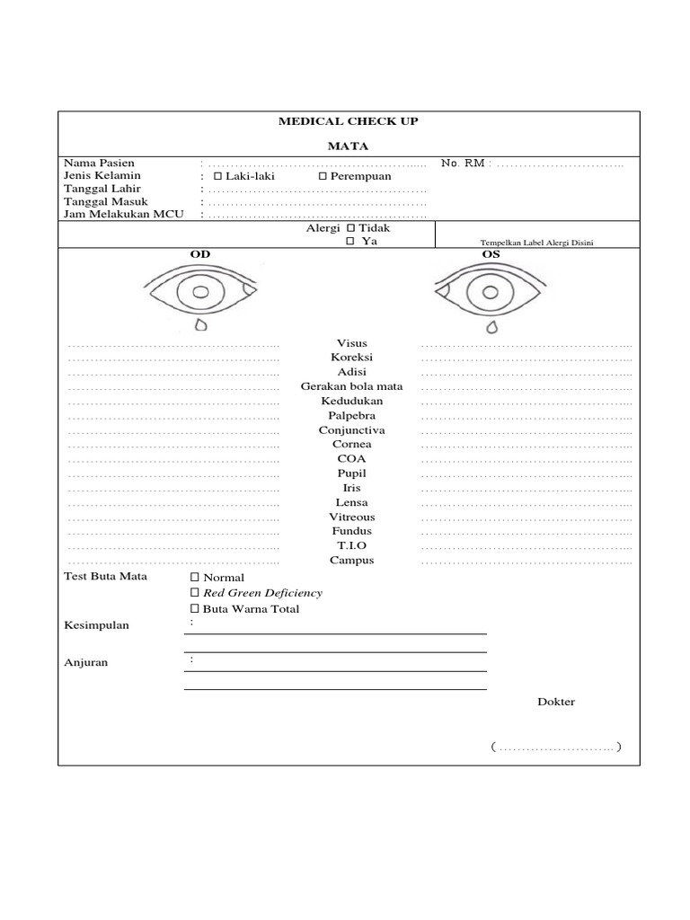 Medical Check Up Mata: Red Green Deficiency | PDF