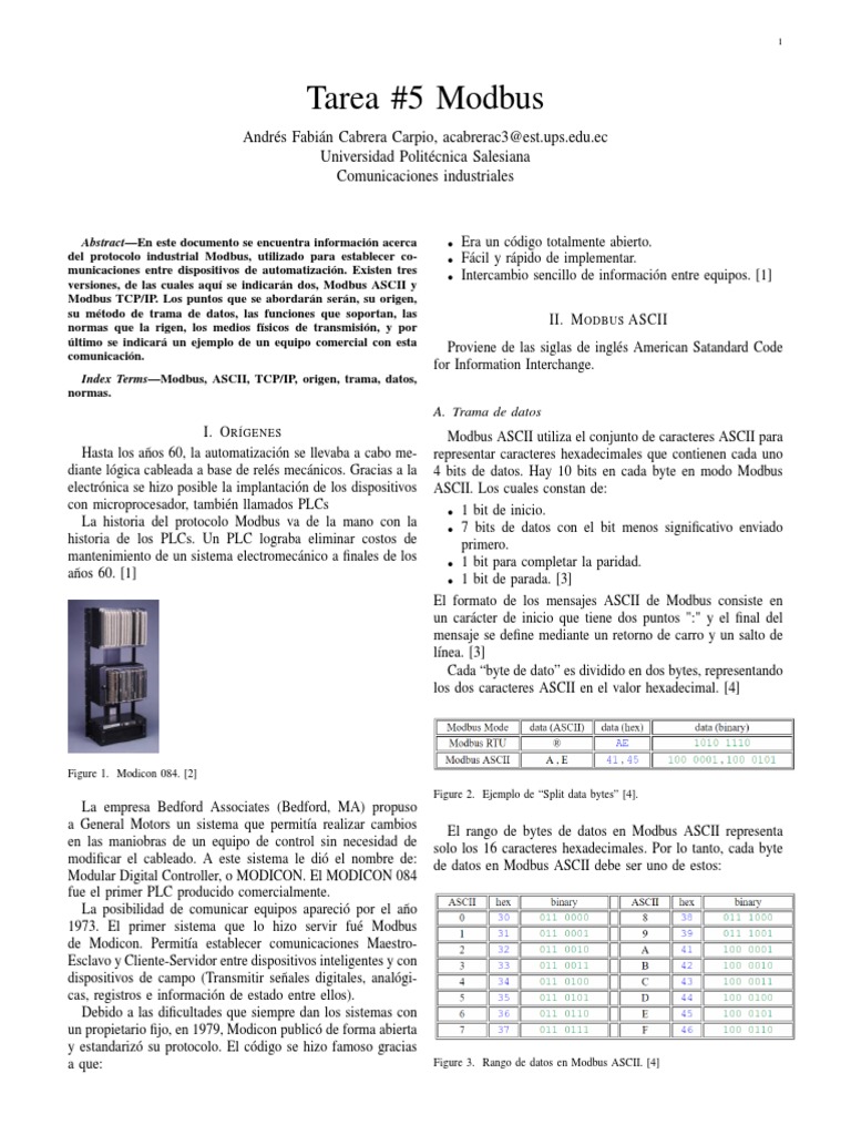 Modbus ASCII y Modbus TCP/IP | PDF | Ascii | Protocolo de Control de Transmisión