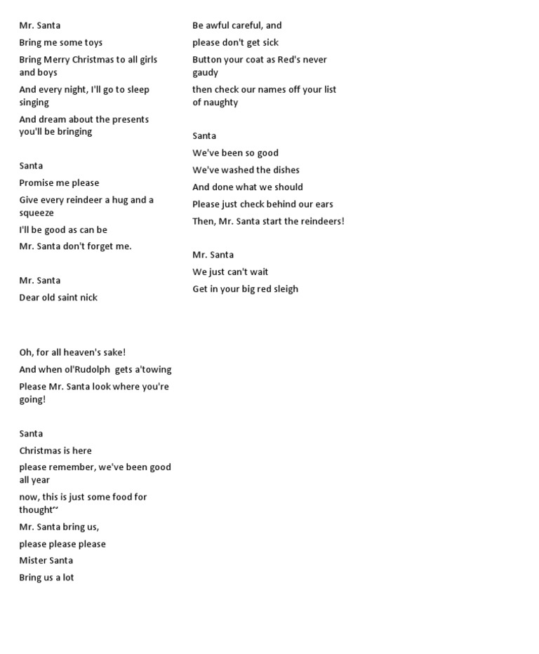 Mr. Santa: A Christmas Skit Lyrics | PDF | Home & Garden | Poetry