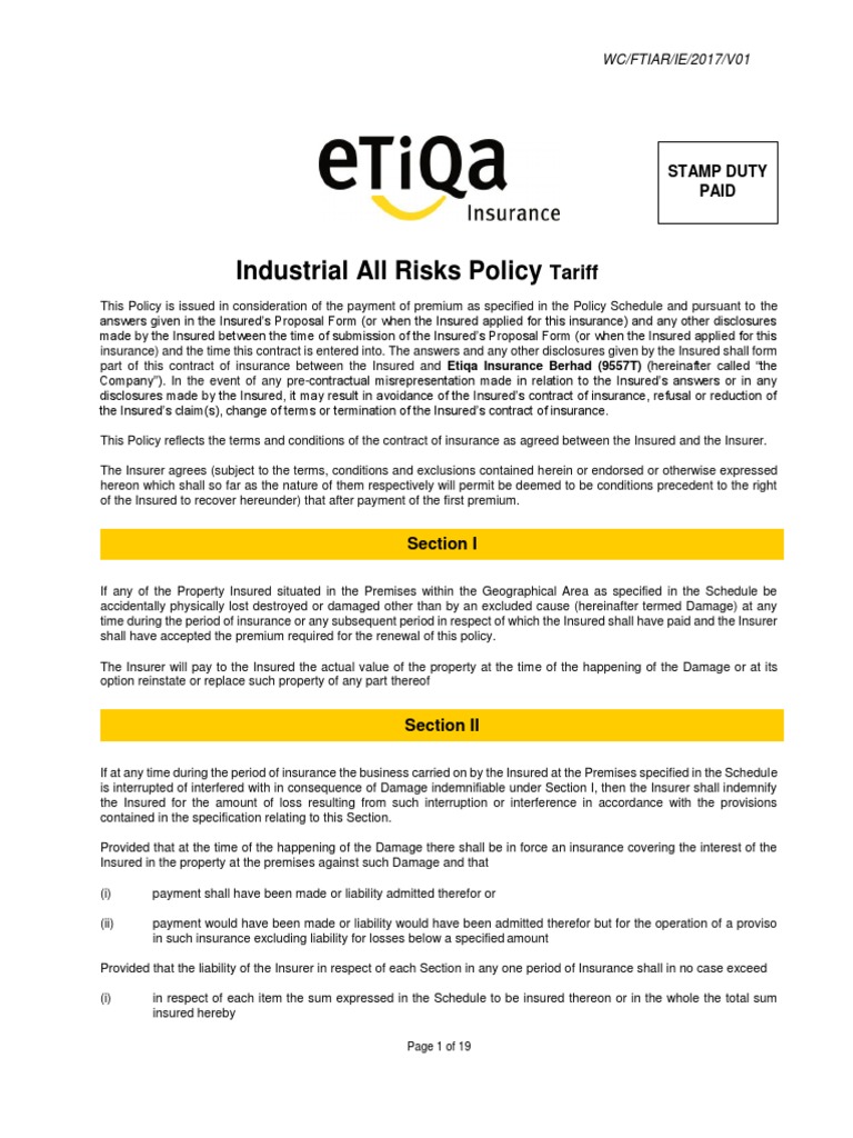 EIB en Industrial All Risks Policy | PDF | Indemnity | Arbitral Tribunal