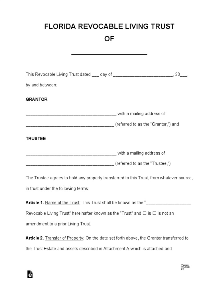 Florida Revocable Living Trust Form PDF | PDF | Trust Law | Trustee