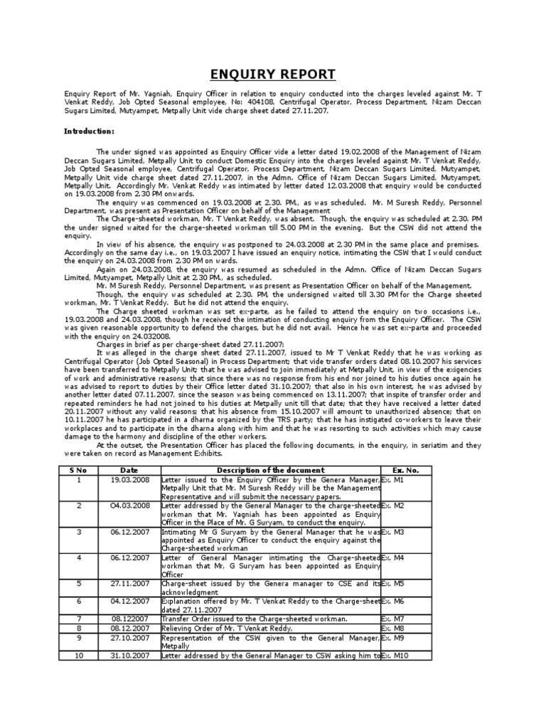 Enquiry Report Sample Preparation | PDF