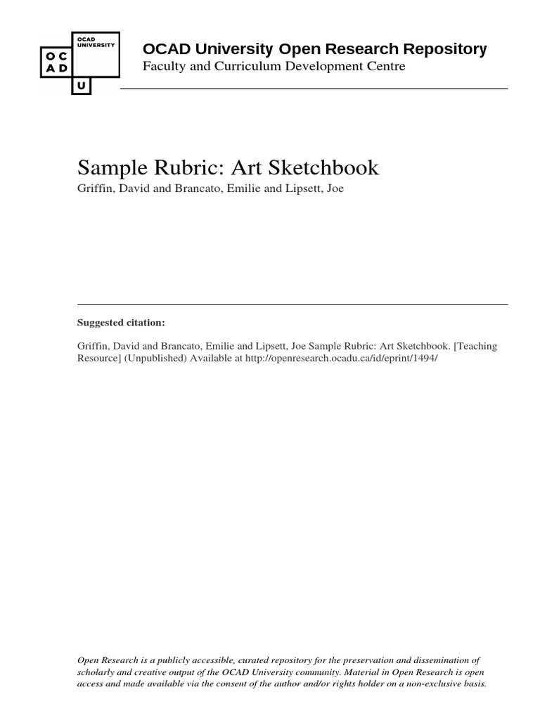 Sample Rubric: Art Sketchbook: OCAD University Open Research Repository ...