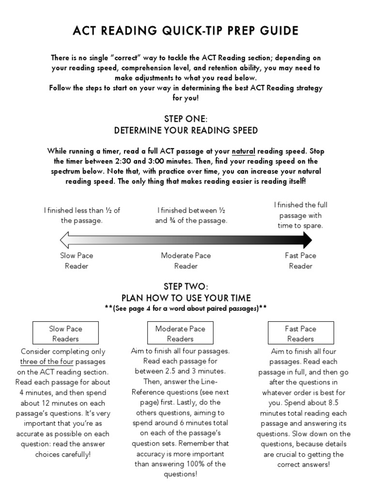 Act Reading Quick-Tip Prep Guide: Step One: Determine Your Reading ...