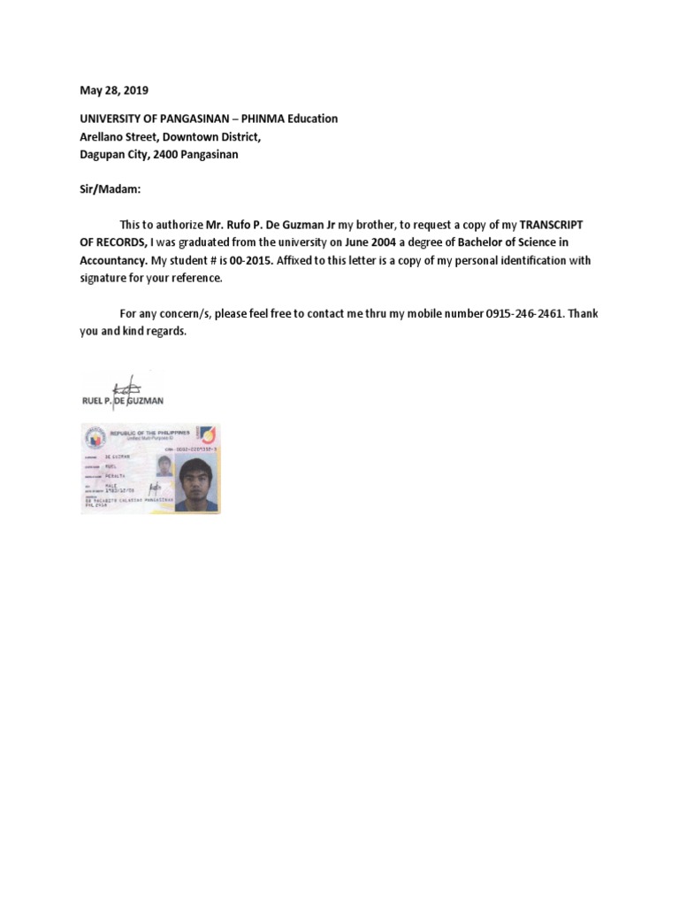 Transcript Request Authorization Letter | PDF