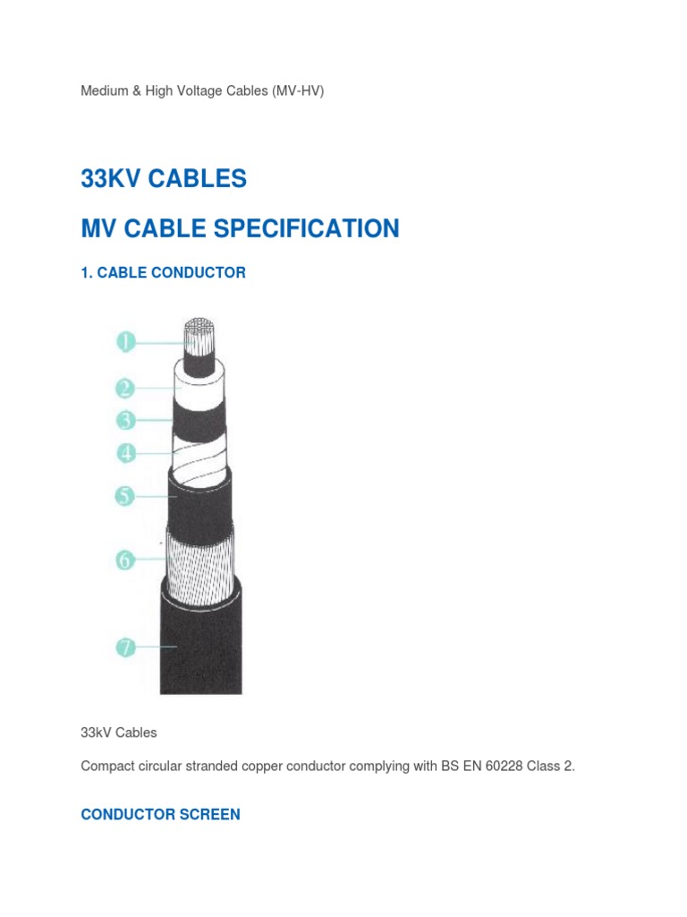 33Kv Cables MV Cable Specification | PDF | Insulator (Electricity) | Electrical Conductor
