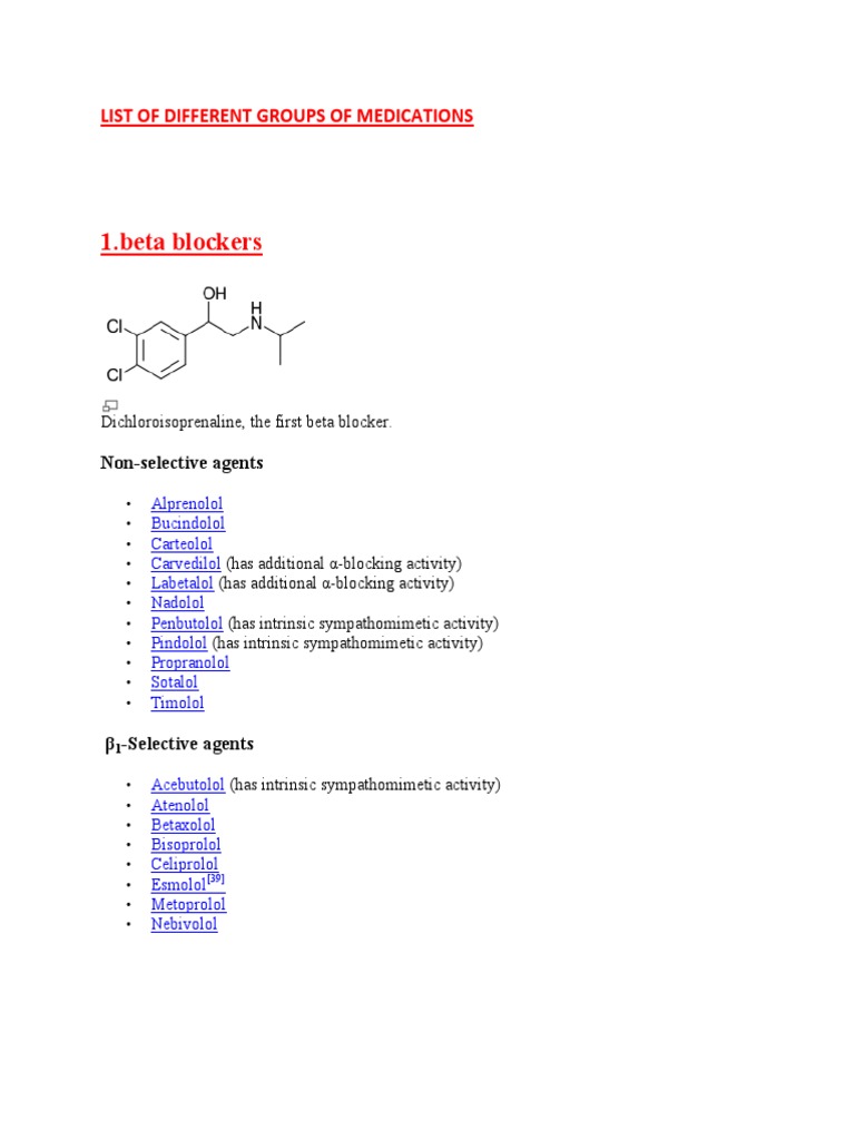 1.beta Blockers: List of Different Groups of Medications | PDF | Drugs ...