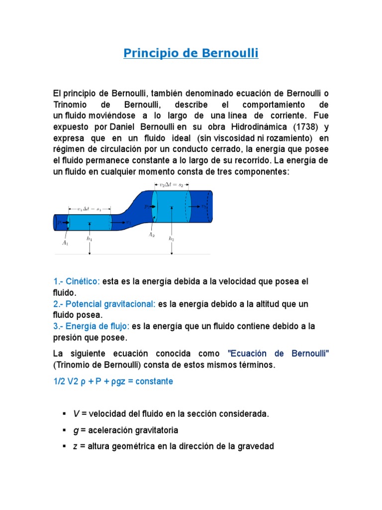 Principio de Bernoulli-Mecanica de Fluidos | Descargar gratis PDF ...