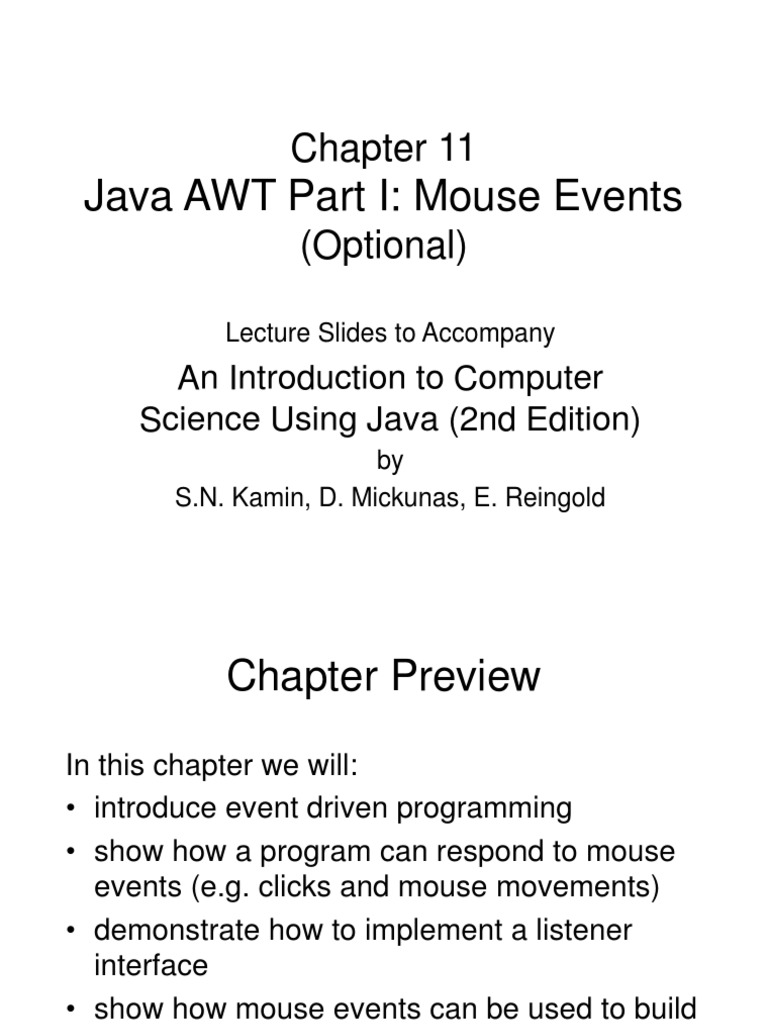 Java AWT Part I: Mouse Events: (Optional) | PDF | Class (Computer Programming) | Object Oriented ...