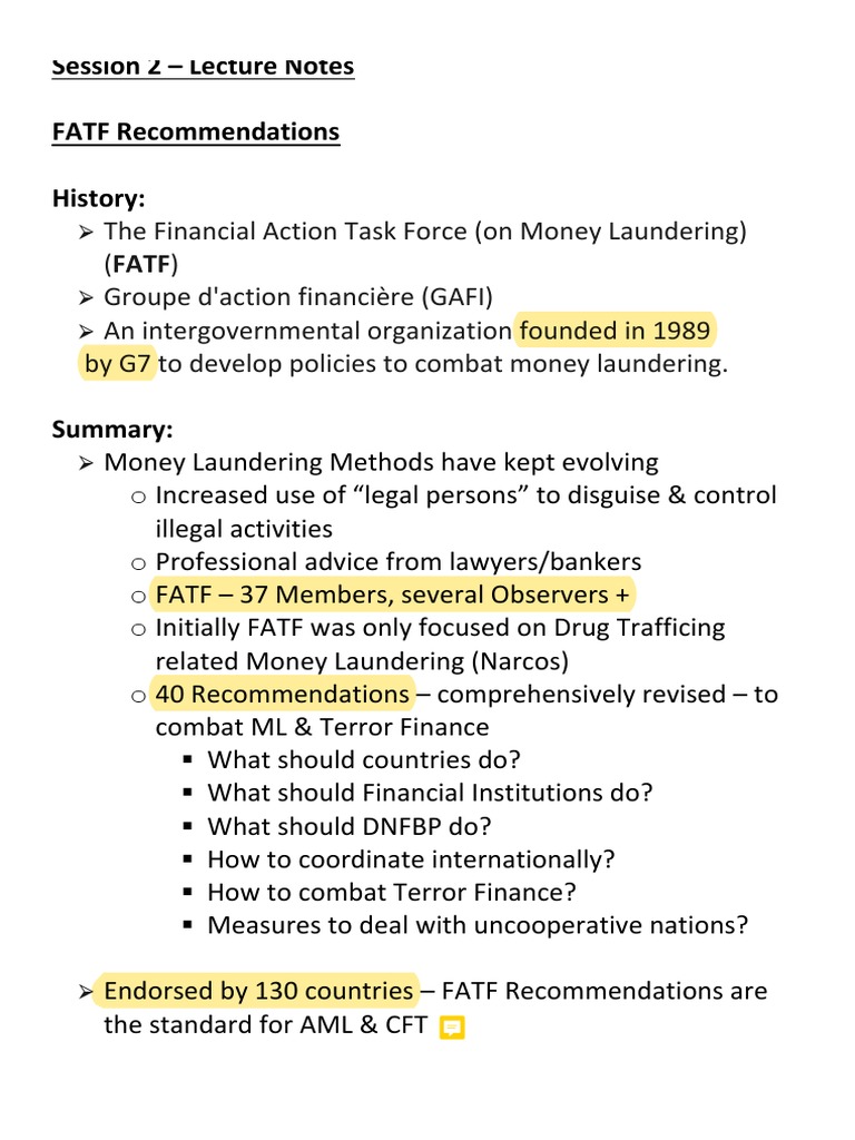 Comprehensive Summary of the FATF Recommendations for Combating Money ...