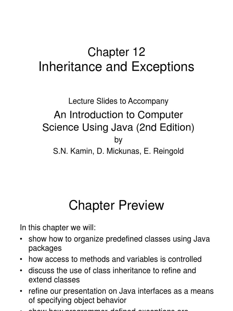Inheritance and Exceptions: An Introduction To Computer Science Using ...