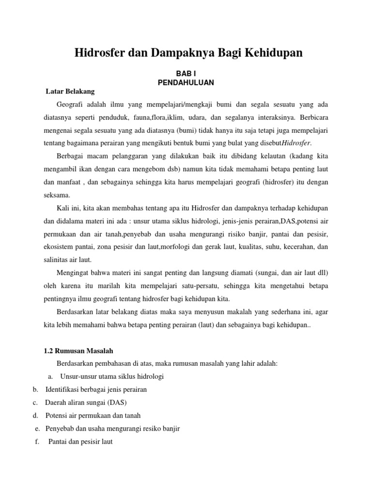 Hidrosfer Dan Dampaknya Bagi Kehidupan | PDF | Sains & Matematika