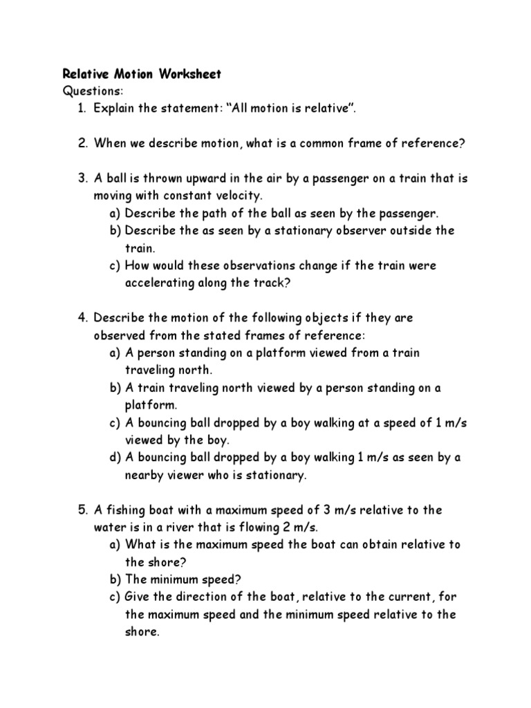 Relative Motion Worksheet | PDF