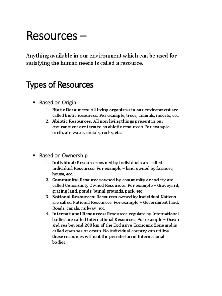 Types of Resources | PDF | Resource | Renewable Resources