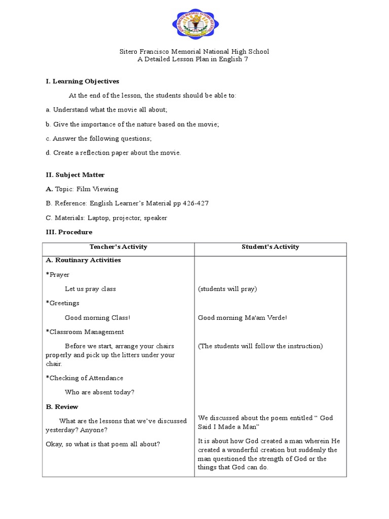 FIlm Viewing | PDF | Lesson Plan | Education Theory