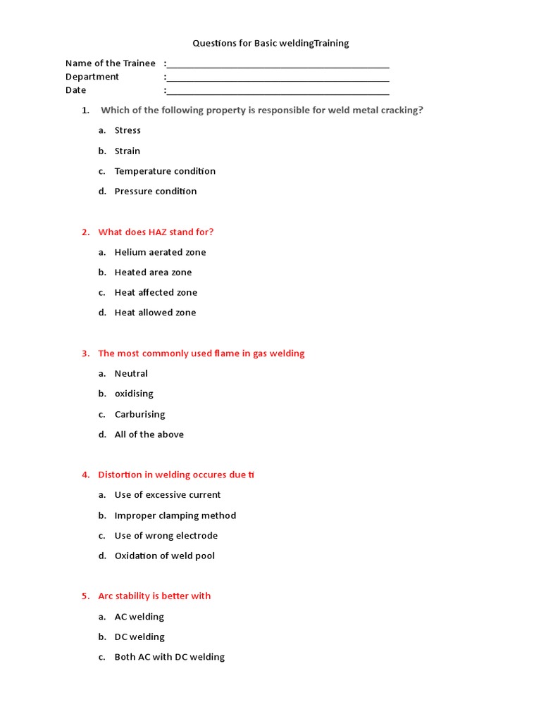 Welding Questions For Exam | PDF | Welding | Construction
