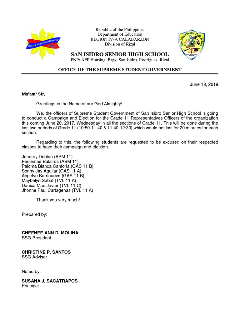 Grade 11 Election Campaign Request | PDF