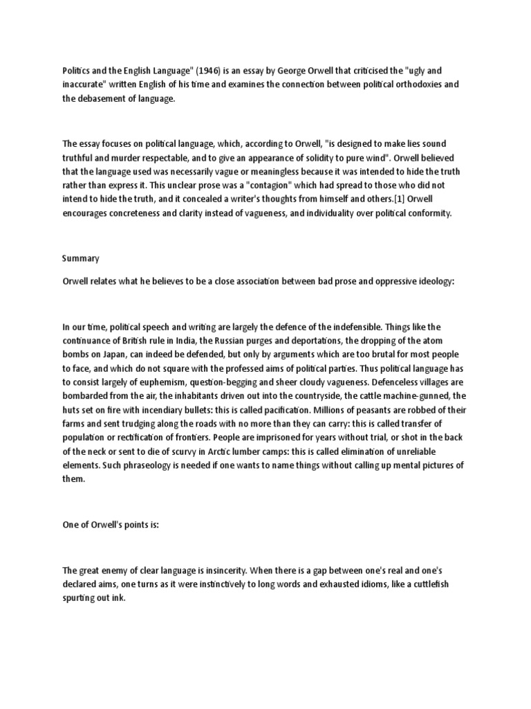 Politics and The English Language Summary. | PDF | Linguistics | Semiotics