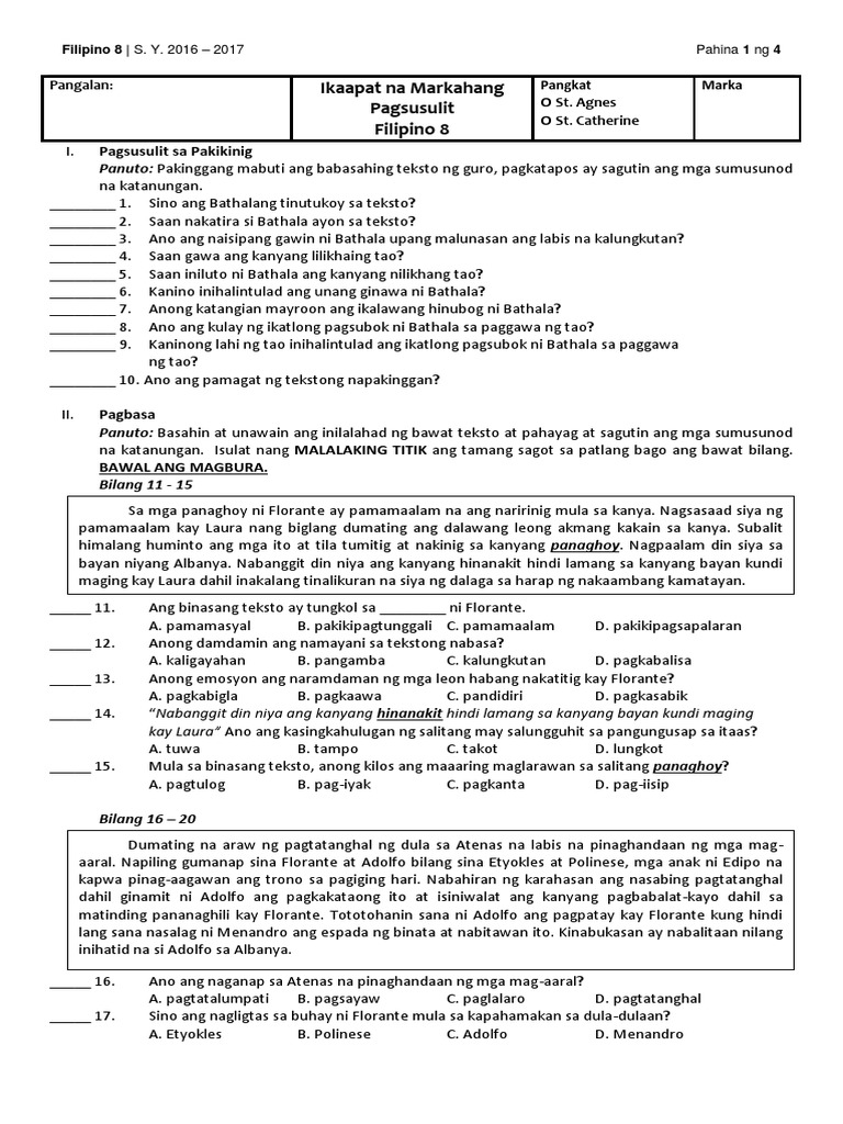 4th Quarter Exam Grade 8 | PDF