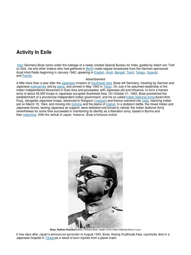 Subhash Chandra Bose | PDF | Indian Independence Movement | Indian ...