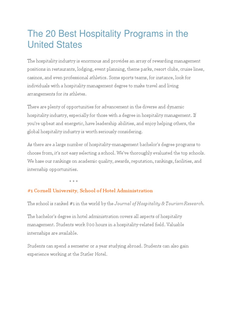 Top US Hospitality Programs | PDF | Bachelor's Degree | Academia