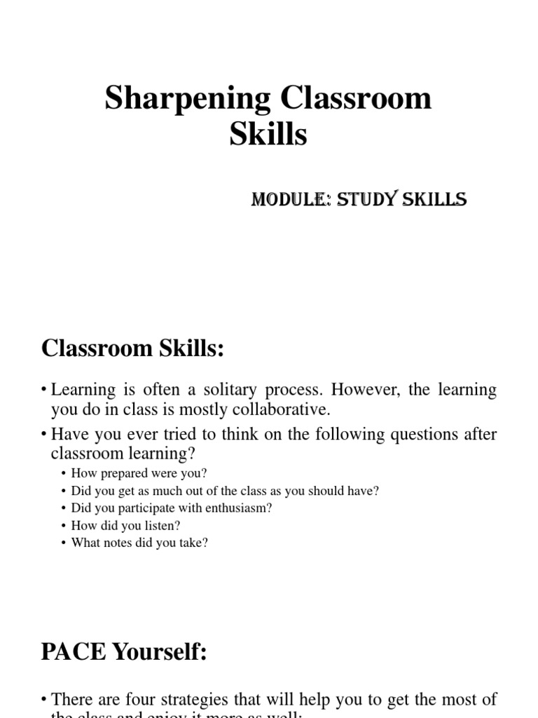 Sharpening Classroom Skills | PDF | Attention | Mind