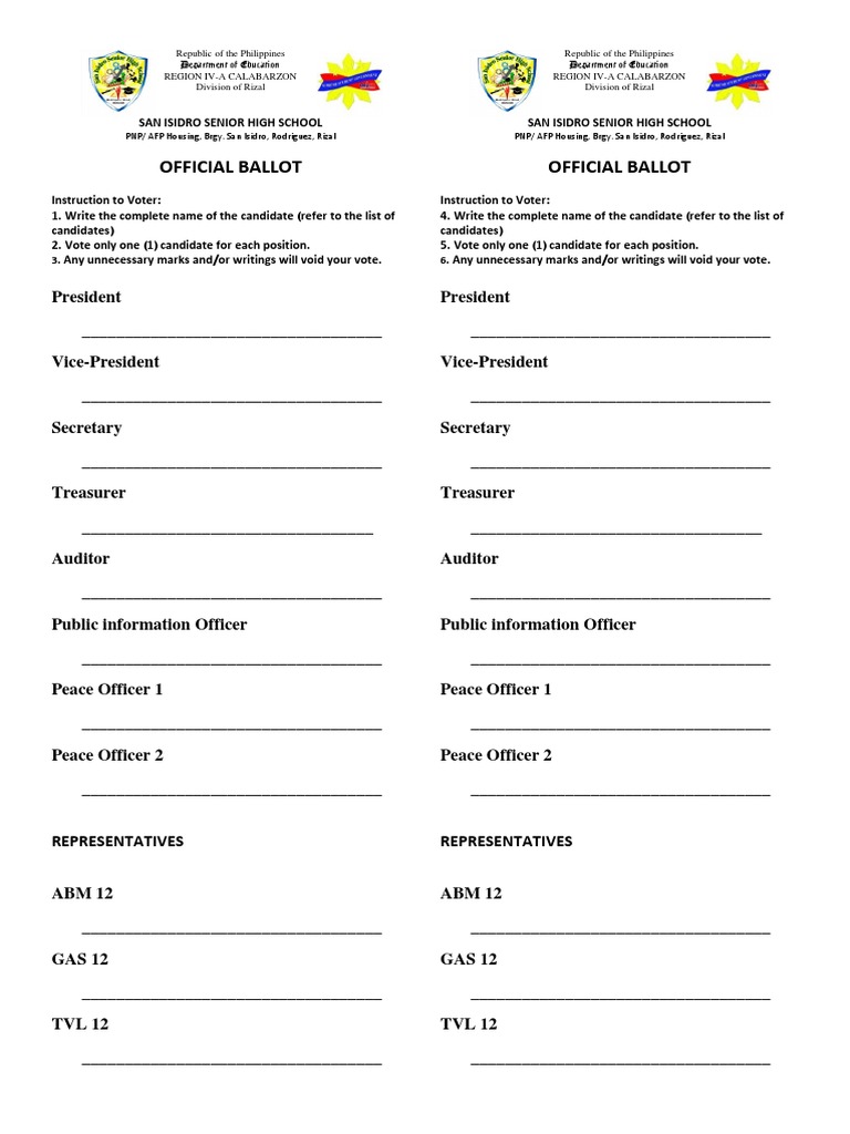 Official Ballot Official Ballot | PDF | Elections | Evaluation Methods