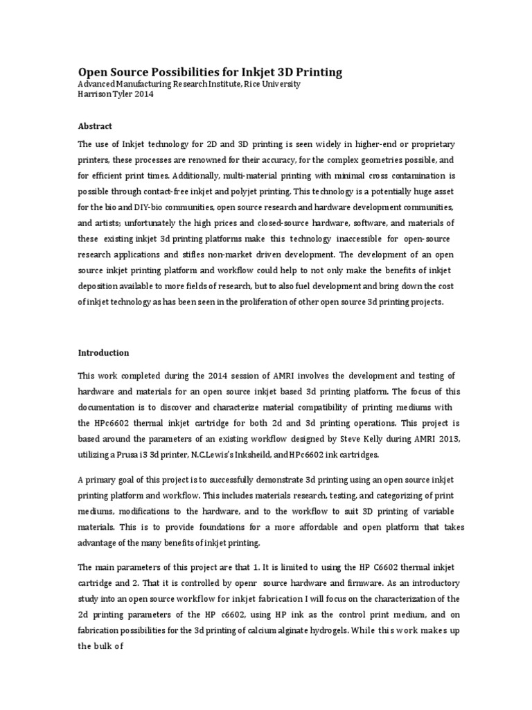 Open Source Possibilities For Inkjet 3D Printing Advanced Manufacturing ...