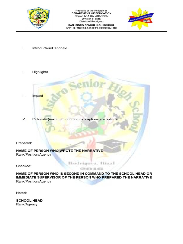 SSG Narrative and Pictorial Report Template | PDF