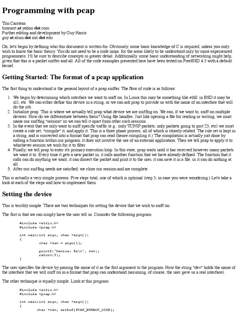 Programming With Pcap | Download Free PDF | Internet Protocol Suite ...