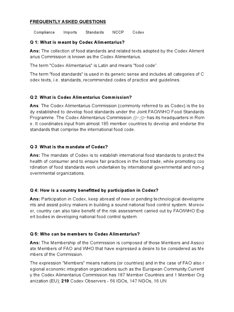 Compliance Imports Standards NCCP Codex | PDF | Food Safety | Foods