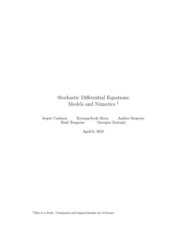 Stochastic Differential Equation Analysis And Numeric Pdf