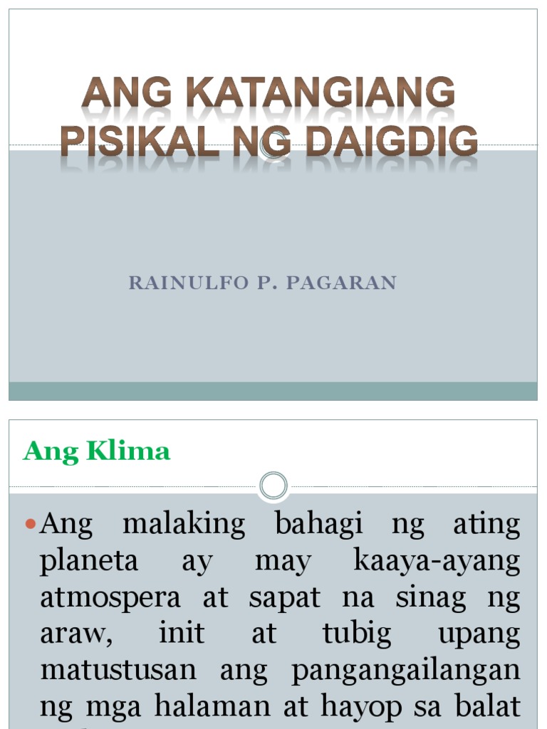 Klima, Mga Kontinente at Anyong Lupa at Tubig | PDF
