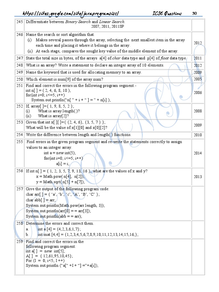 ICSE Java Array Questions | PDF | Array Data Structure | Integer (Computer Science)