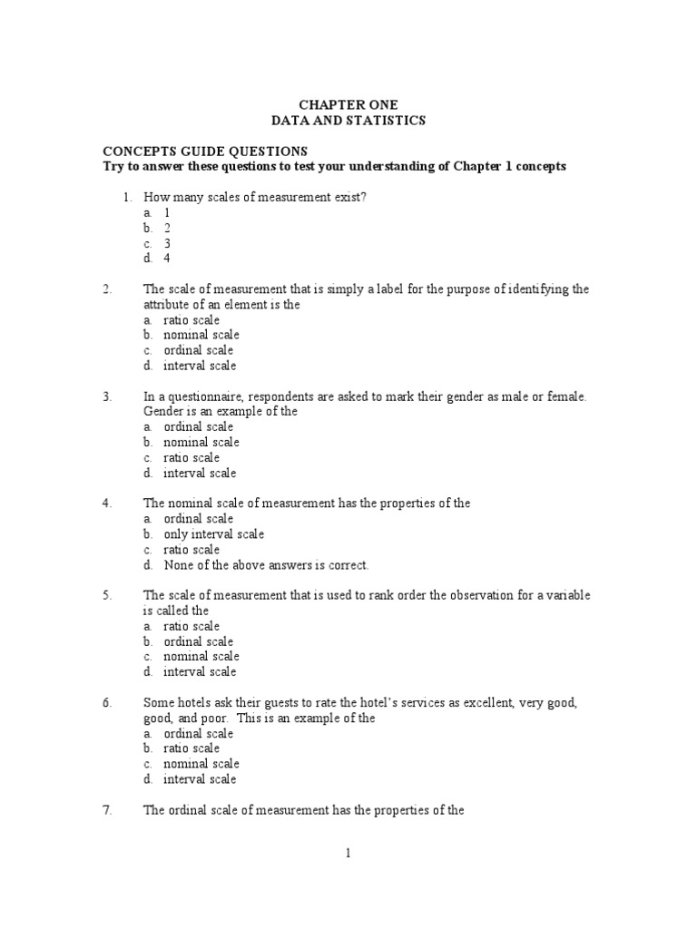 Chapter 1 Concepts Guide Questions | PDF | Level Of Measurement ...